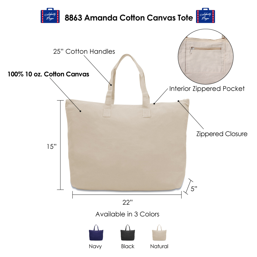 8863 10 oz Cotton Canvas Amanda Tote Bag-Liberty Bags